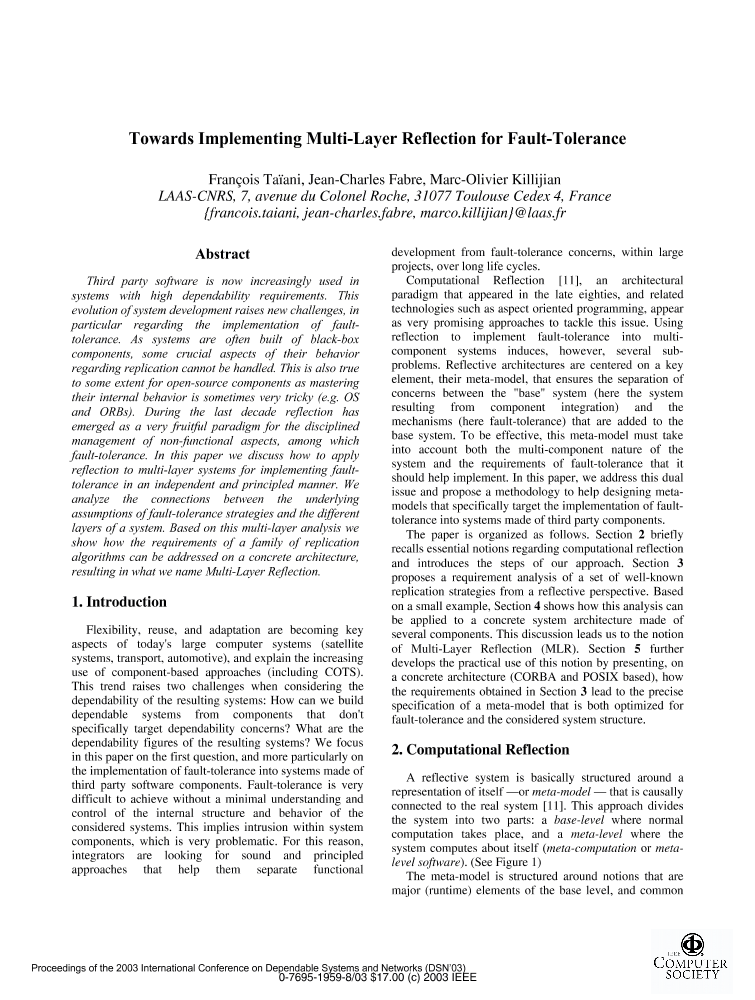Towards implementing multi-layer reflection for fault-tolerance | IEEE ...