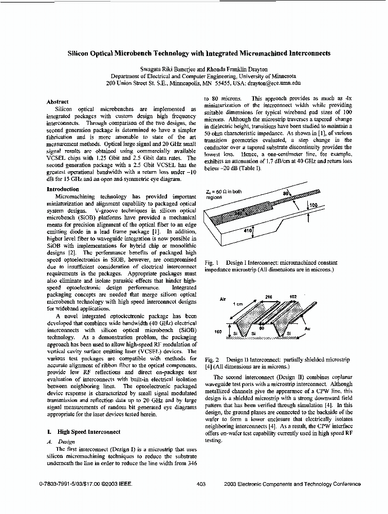 Silicon optical microbench technology with integrated micromachined ...