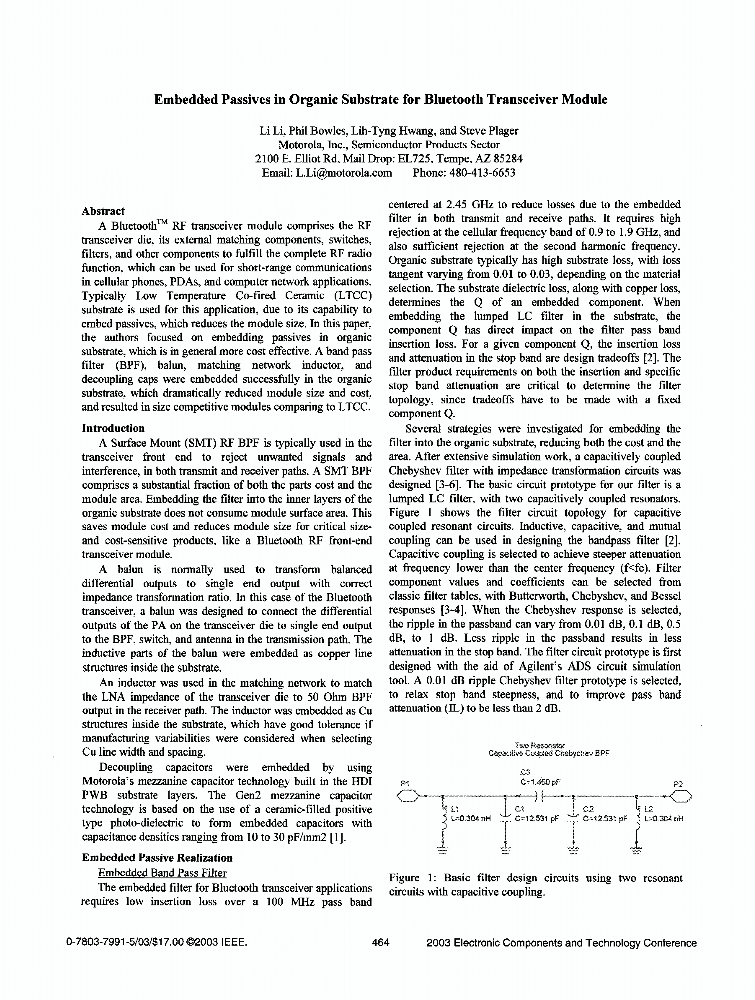 Embedded passives in organic substrate for bluetooth transceiver module ...