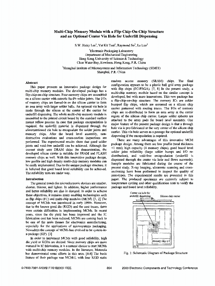 Multi-chip memory module vvith a flip-chip-on-chip structure and an ...