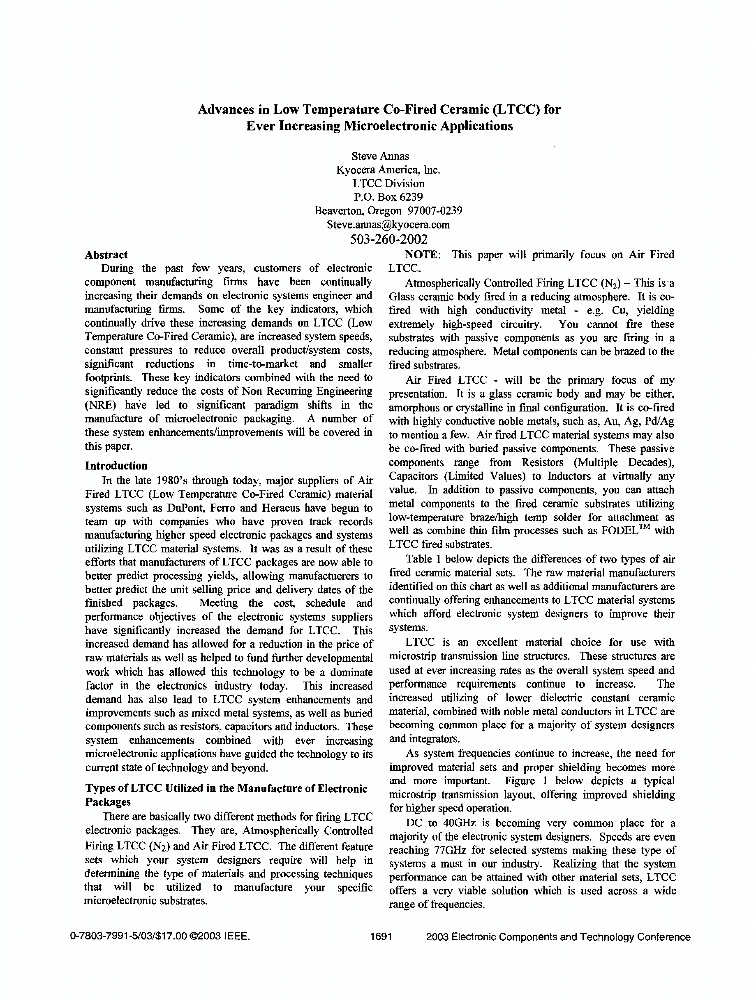 Advances in low temperature co-fired ceramic (LTCC) for ever increasing ...