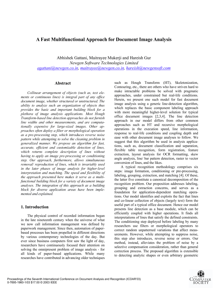 A fast multifunctional approach for document image analysis | IEEE ...