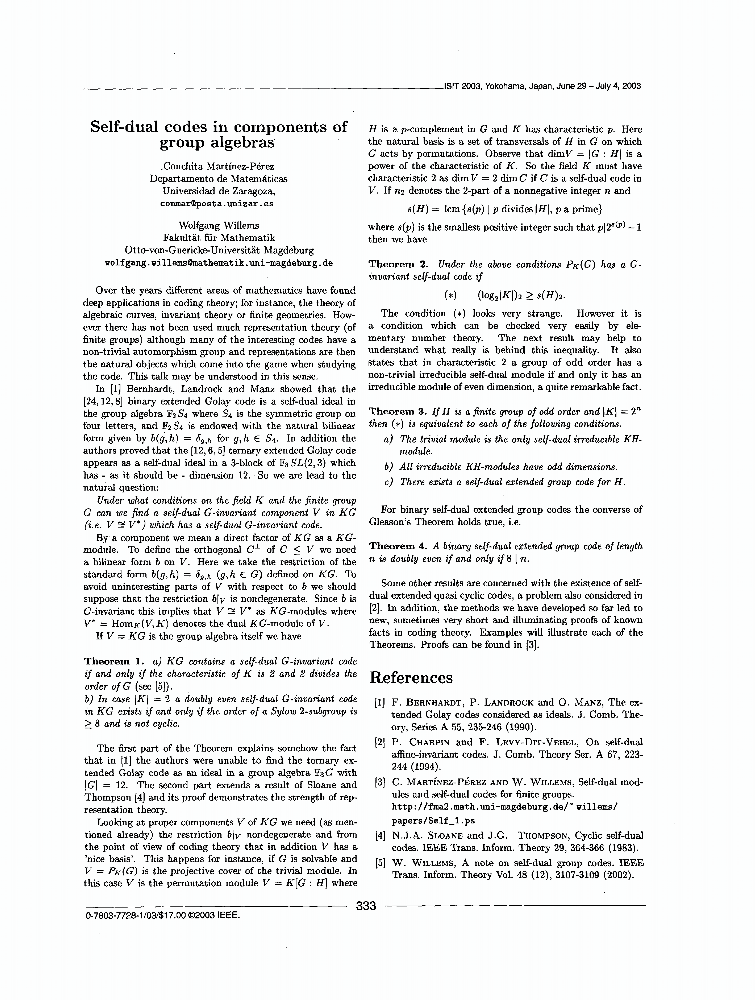 Self-dual codes in components of group algebras | IEEE Conference ...