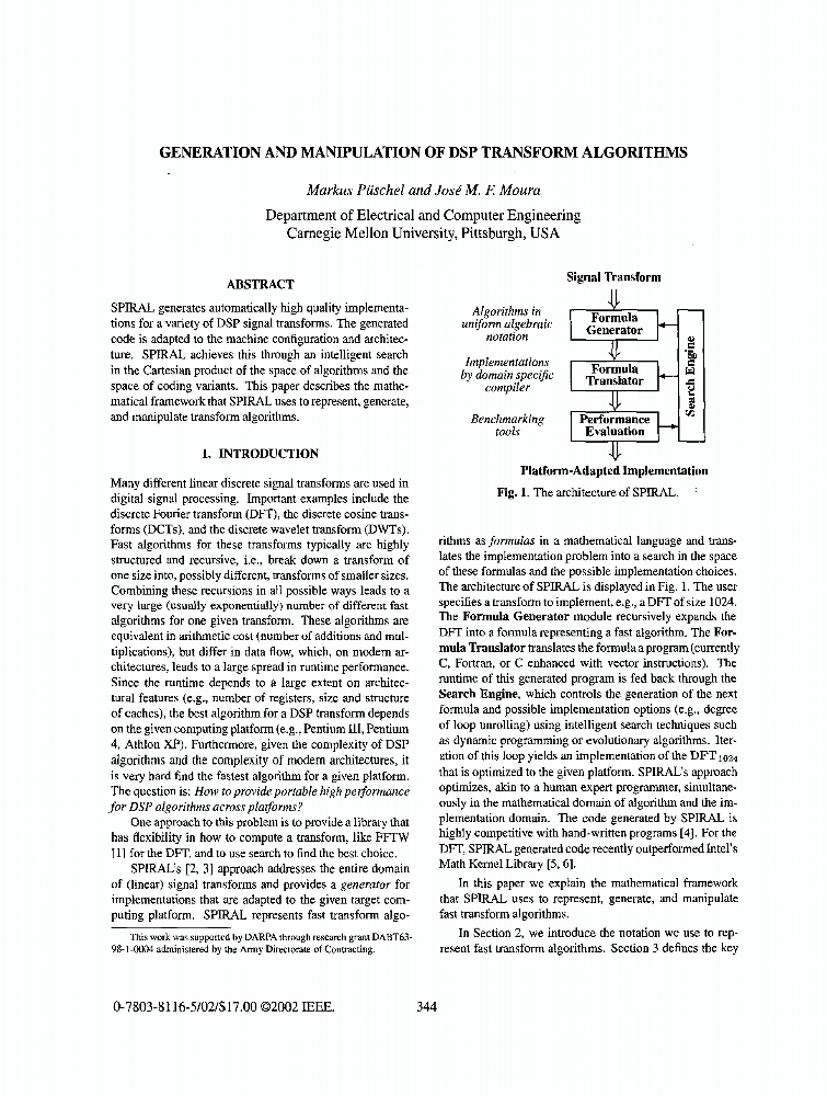 Generation and manipulation of DSP transform algorithms | IEEE Conference Publication | IEEE Xplore