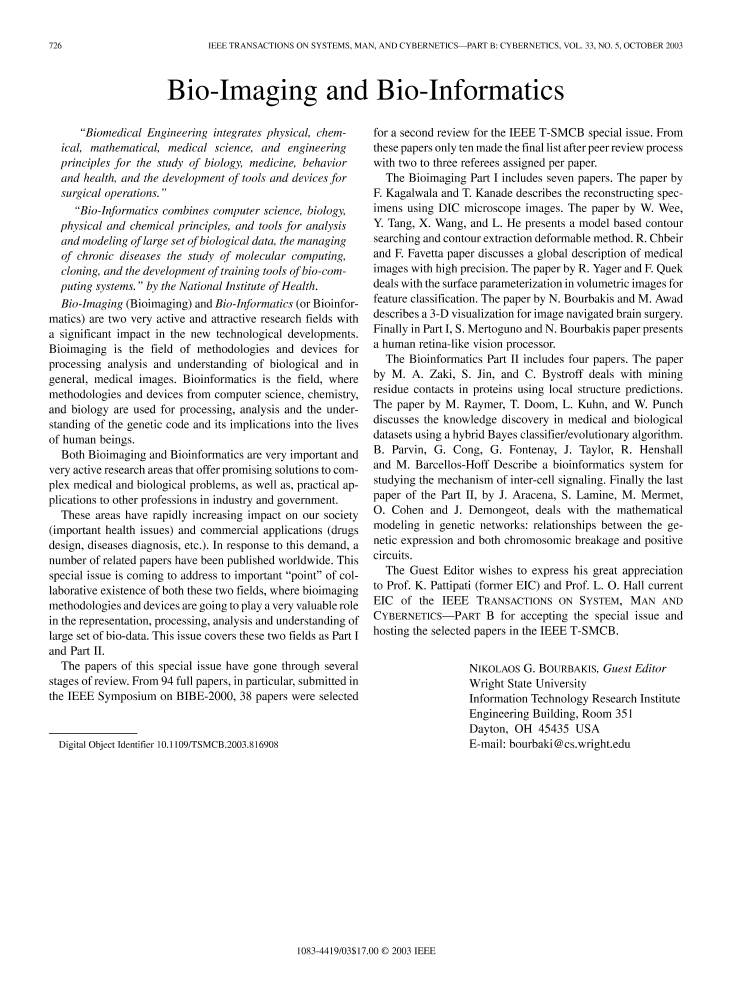 Bio-imaging and bio-informatics | IEEE Journals & Magazine | IEEE Xplore