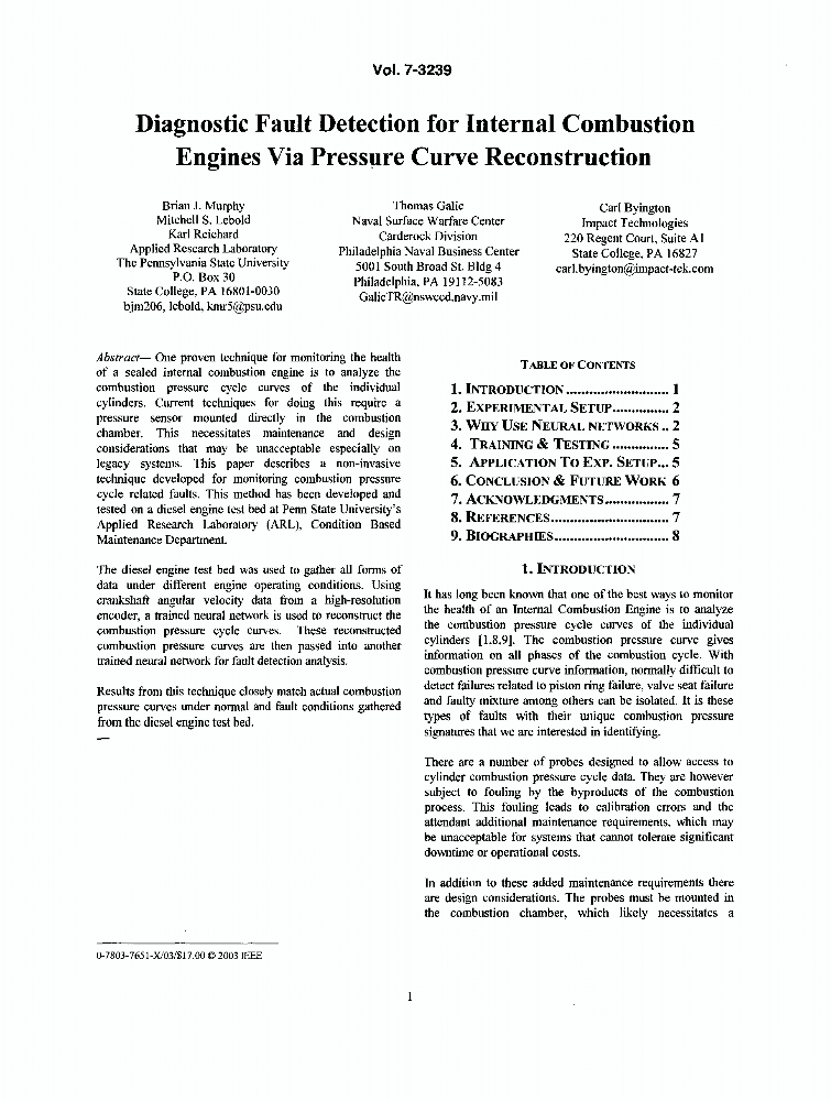 Diagnostic fault detection for internal combustion engines via pressure ...