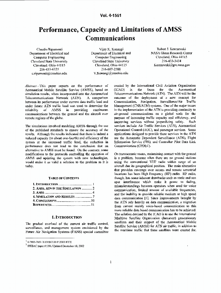 Performance, capacity and limitations of amss communications | IEEE ...