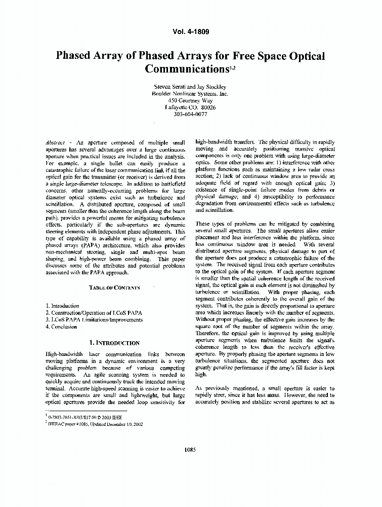 Phased array of phased arrays for free space optical communications | IEEE Conference ...