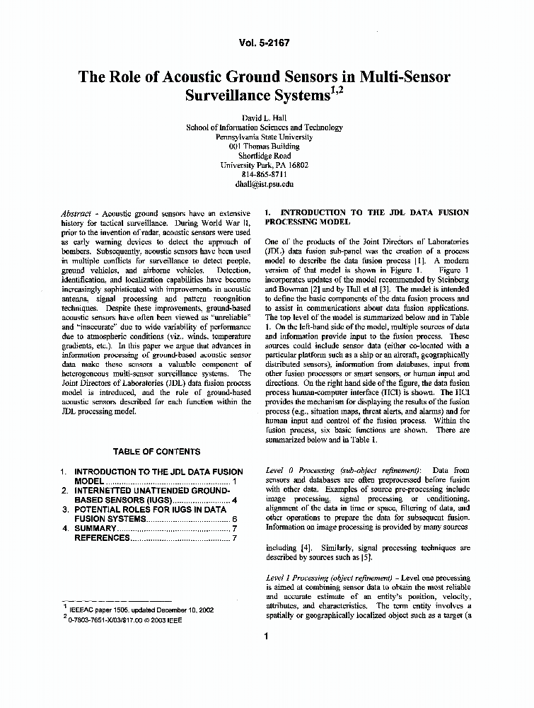 The role of acoustic ground sensors in multi-sensor surveillance ...
