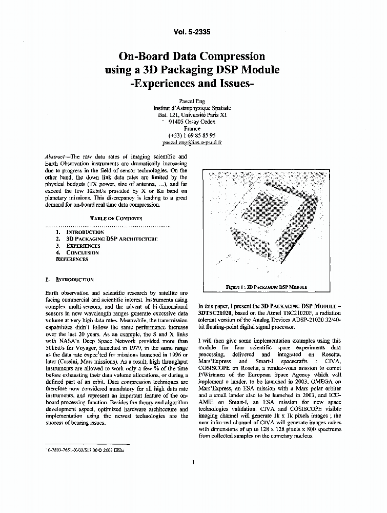 On-board data compression using a 3d packaging dsp module -experiences ...