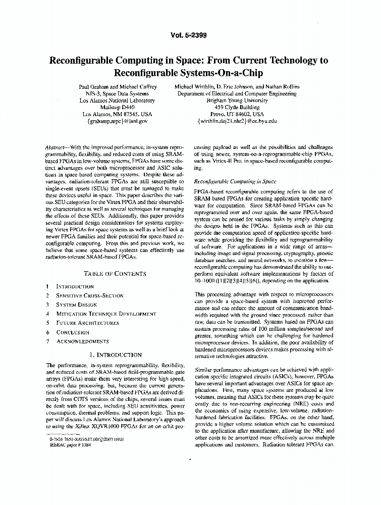 Reconfigurable computing in space: from current technology to ...