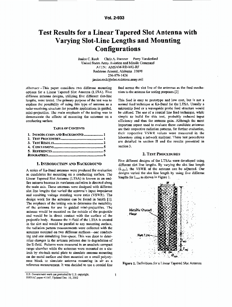 Test results for a linear tapered slot antenna with varying slot-line ...