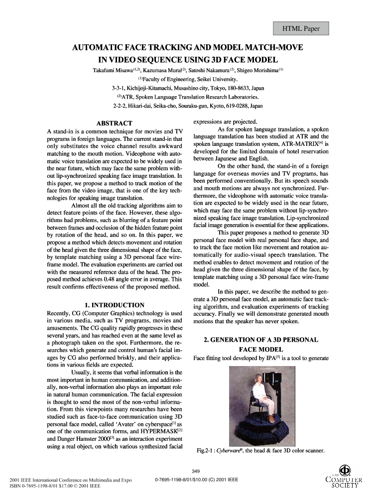 Automatic face tracking and model match-move automatic face tracking ...