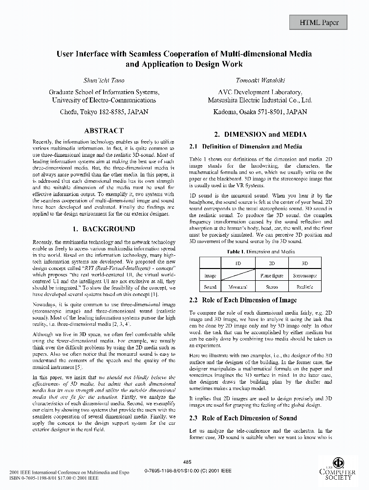 User interface with seamless cooperation of multi-dimensional media and ...
