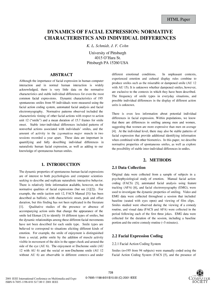 Dynamics of facial expression: normative characteristics and individual ...