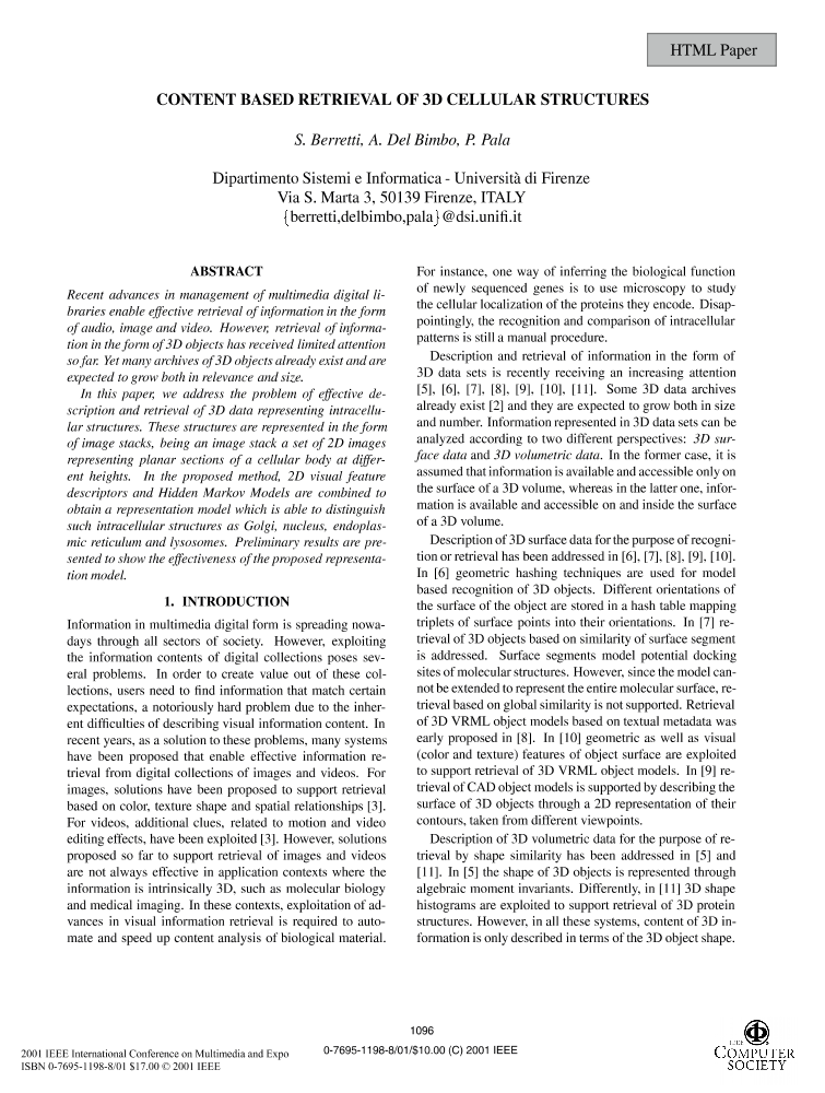 Content Based Retrieval Of 3d Cellular Structures Ieee Conference Publication Ieee Xplore