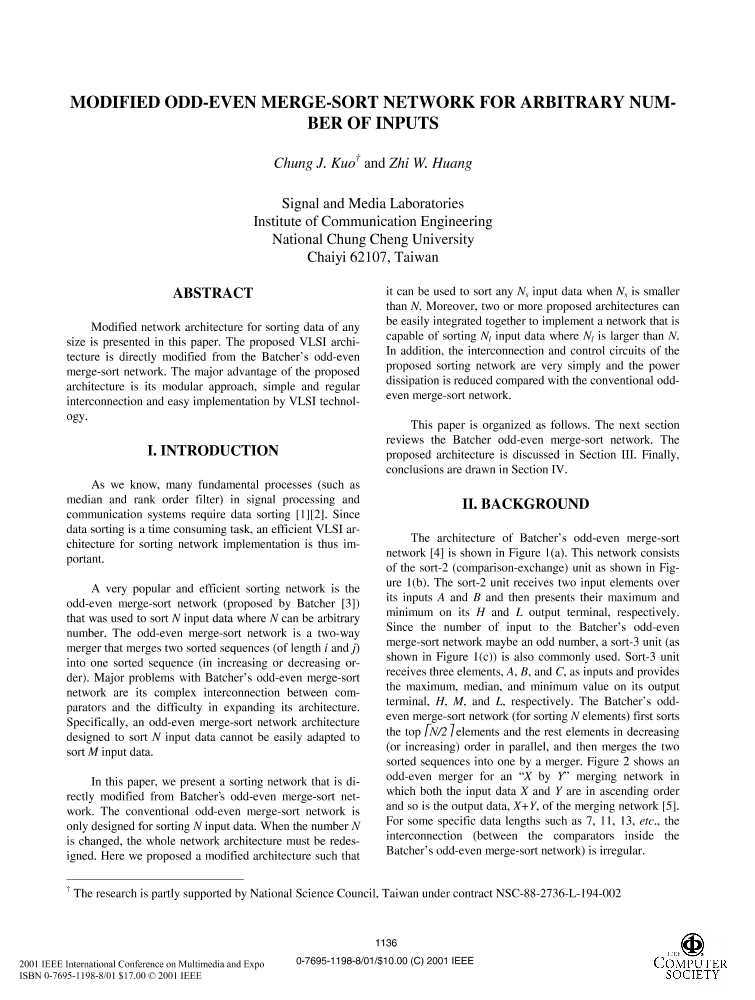 Modified odd-even merge-sort network for arbitrary number of inputs | IEEE Conference ...