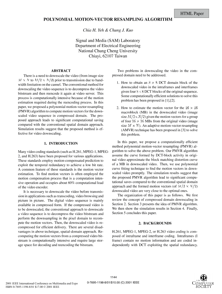 Polynomial Motion Vector Resampling Algorithm Ieee Conference Publication Ieee Xplore