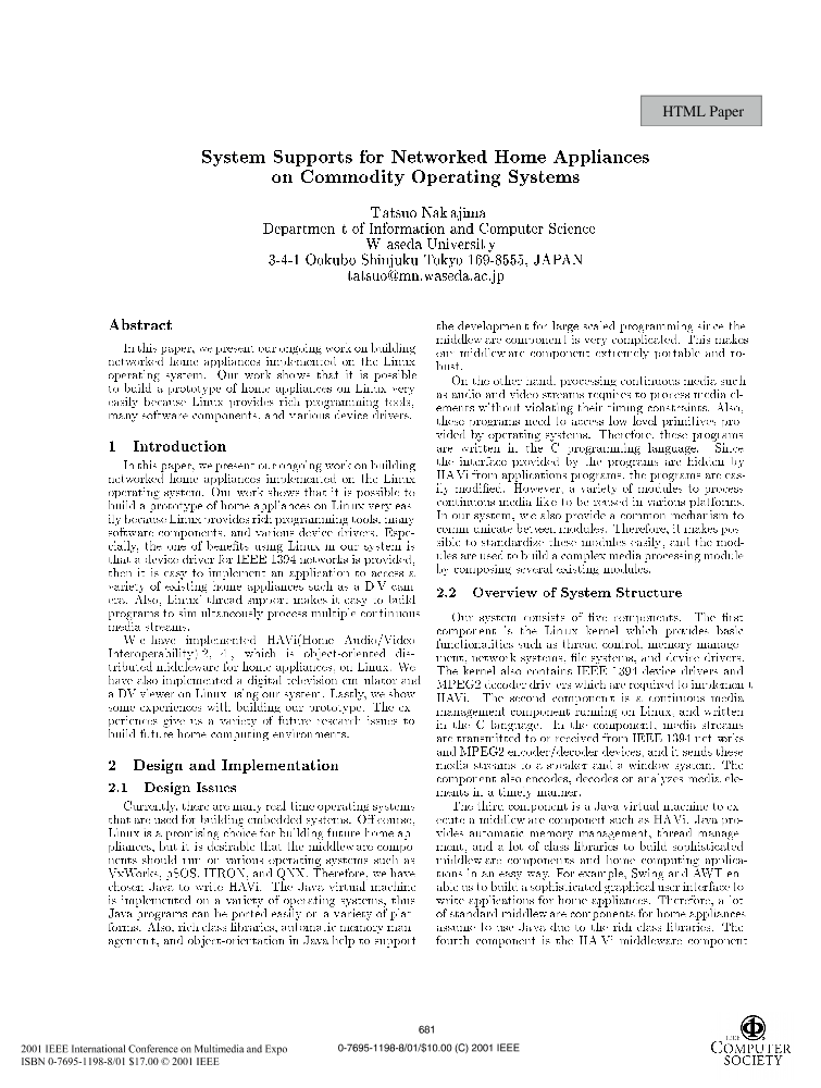 System supports for networked home appliances on commodity operating ...