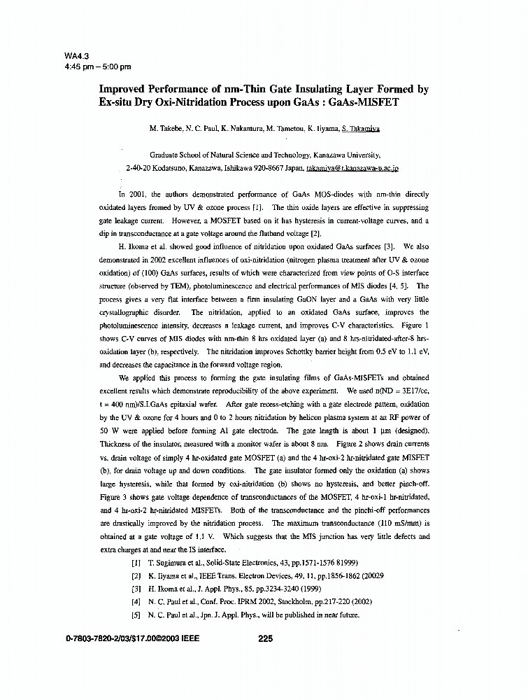 Improved performance of mn-thin gate insulating layer formed by ex-situ ...