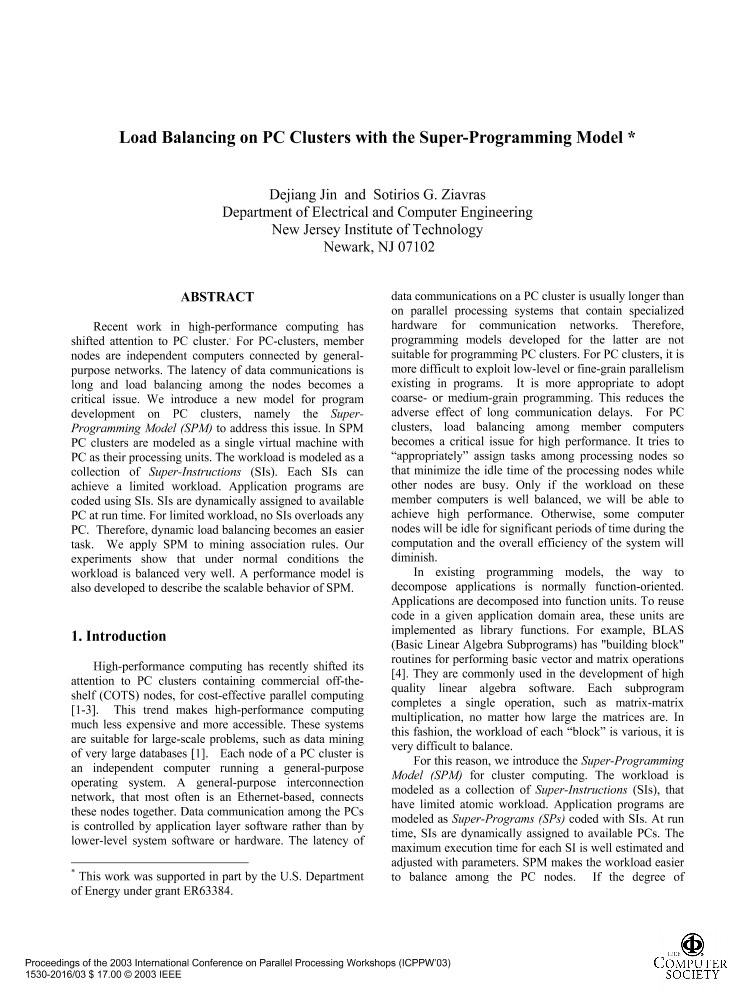 Load balancing on PC clusters with the super-programming model | IEEE Conference Publication ...