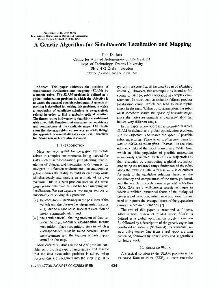 A genetic algorithm for simultaneous localization and mapping | IEEE Conference Publication ...