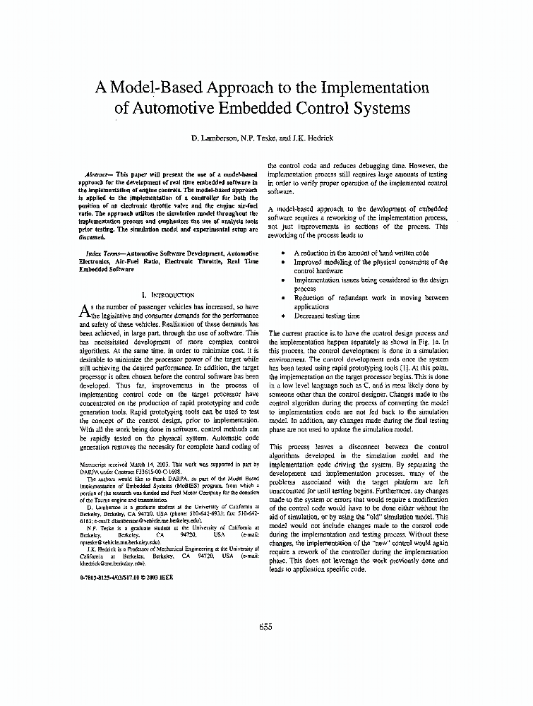 A model-based approach to the implementation of automotive embedded control systems | IEEE ...