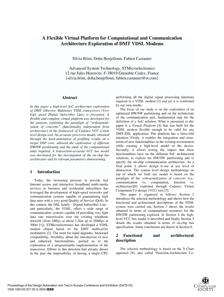 A flexible virtual platform for computational and communication architecture exploration of DMT ...