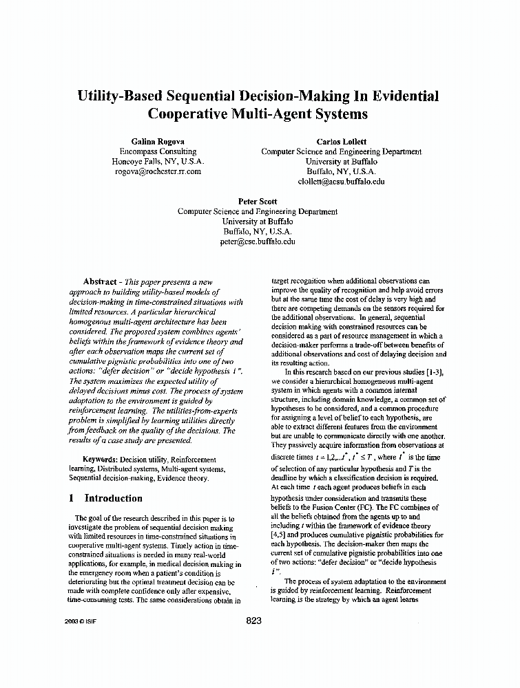 Utility-based sequential decision-making in evidential cooperative ...