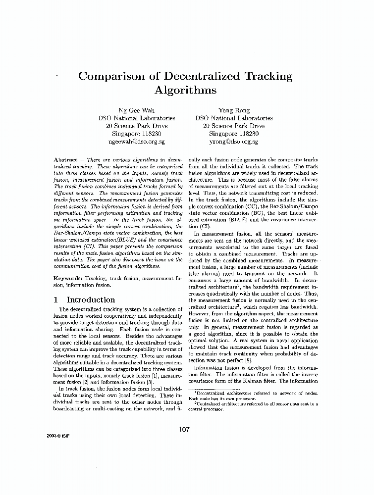 Comparison Of Decentralized Tracking Algorithms Ieee Conference Publication Ieee Xplore