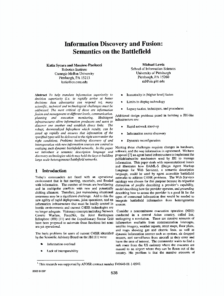 Information discovery and fusion: semantics on the battlefield | IEEE ...