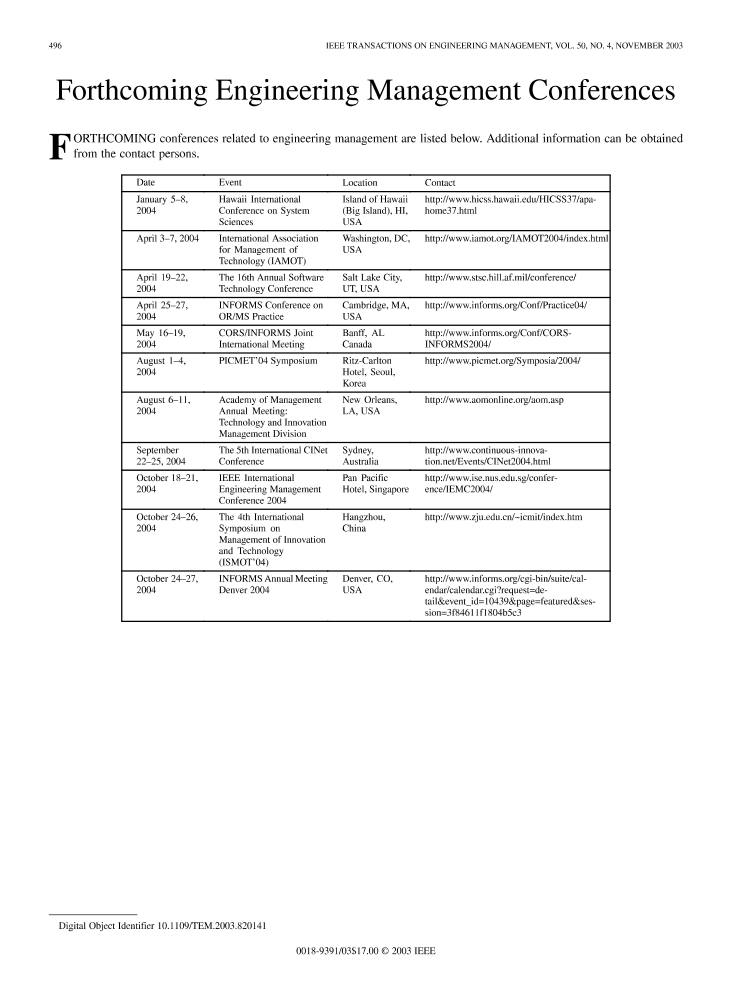 Forthcoming Engineering Management Conferences | IEEE Journals ...