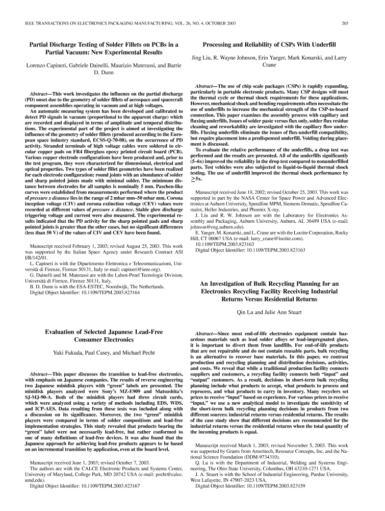 Evaluation of selected japanese lead-free consumer electronics ...