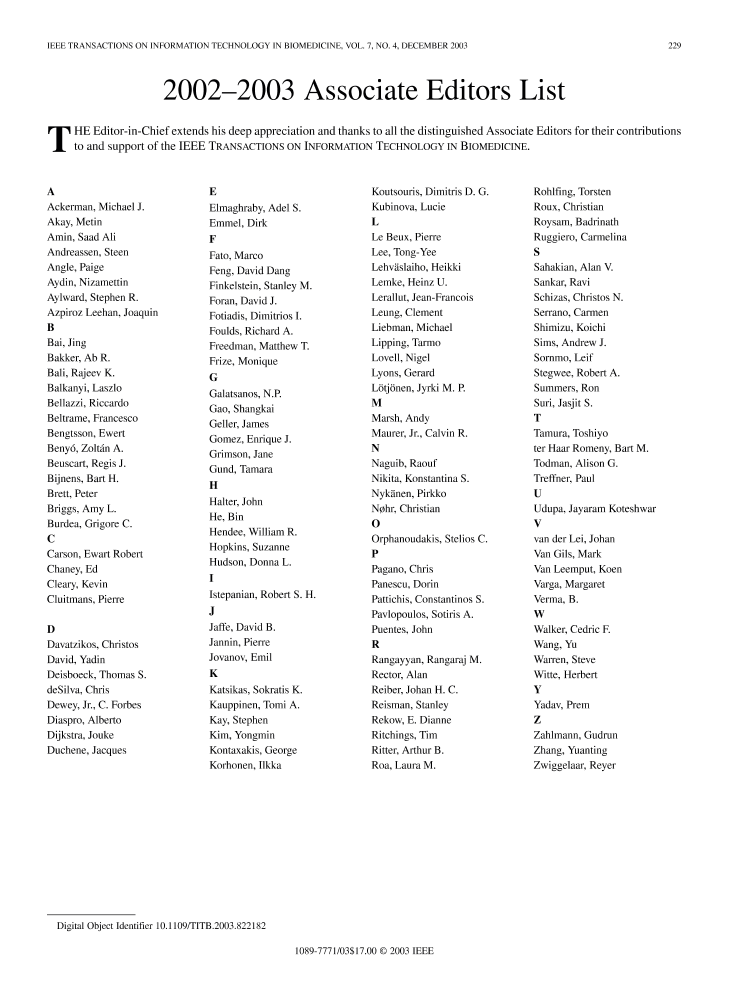 2002-2003 Associate Editors List | IEEE Journals & Magazine | IEEE Xplore