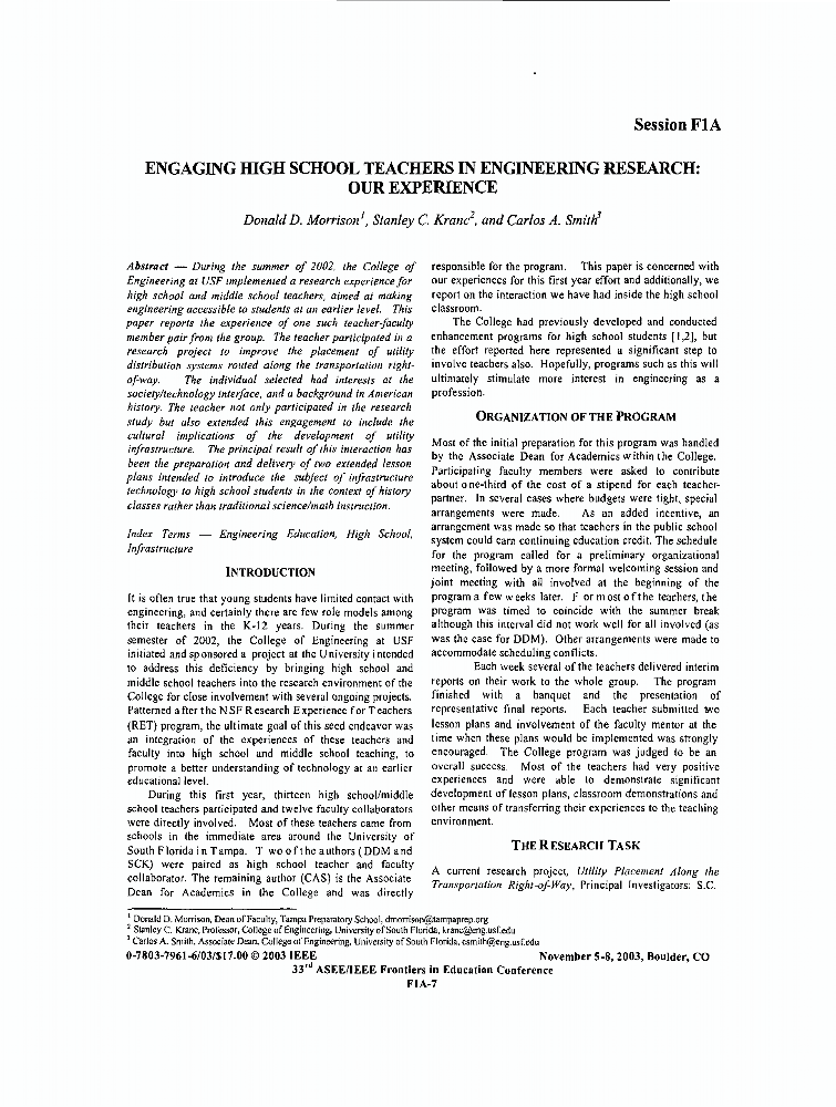 Engaging high school teachers in engineering research: our experience ...