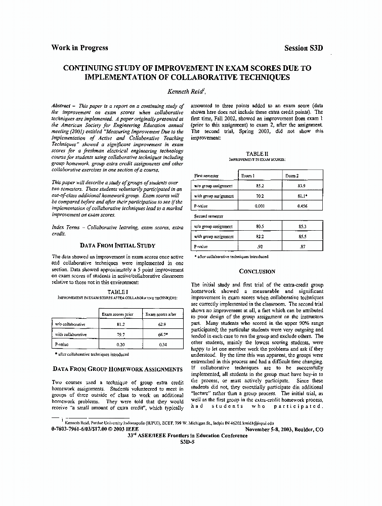 Continuing study of improvement in exam scores due to implementation of ...