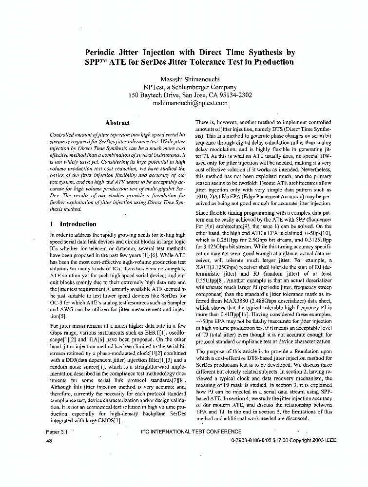 Periodic jitter injection with direct time synthesis by SPP/sub tm/ ATE ...