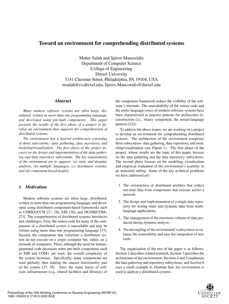 Toward An Environment For Comprehending Distributed Systems Ieee Conference Publication Ieee