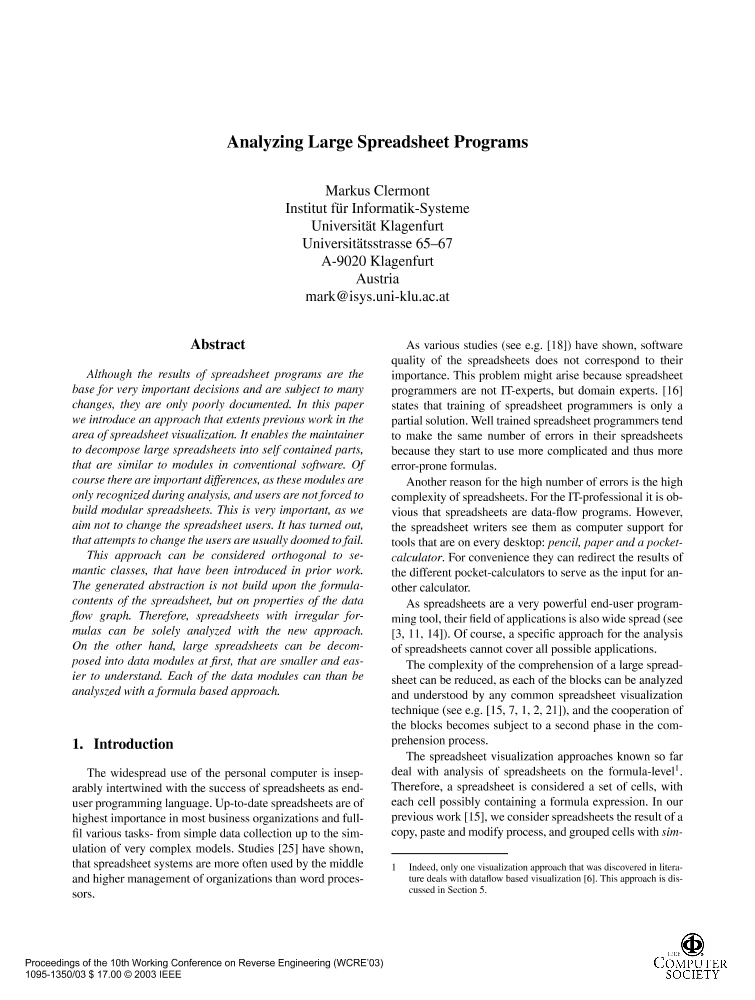 Analyzing large spreadsheet programs | IEEE Conference Publication ...