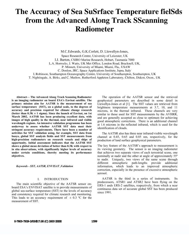 The accuracy of sea surface temperature fields from the advanced along ...