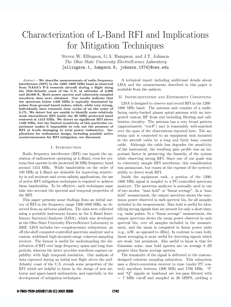 Characterization of L-band RFI and implications for mitigation ...