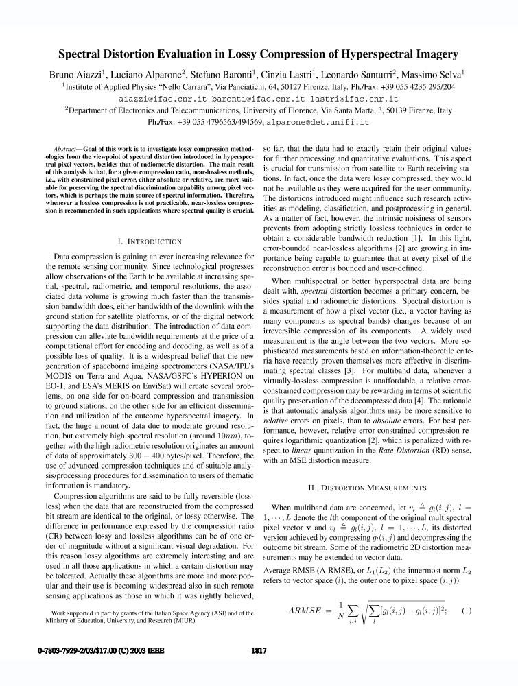 Spectral distortion evaluation in lossy compression of hyperspectral ...