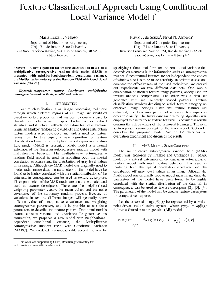 Texture classification approach using conditional local variance model | IEEE Conference ...
