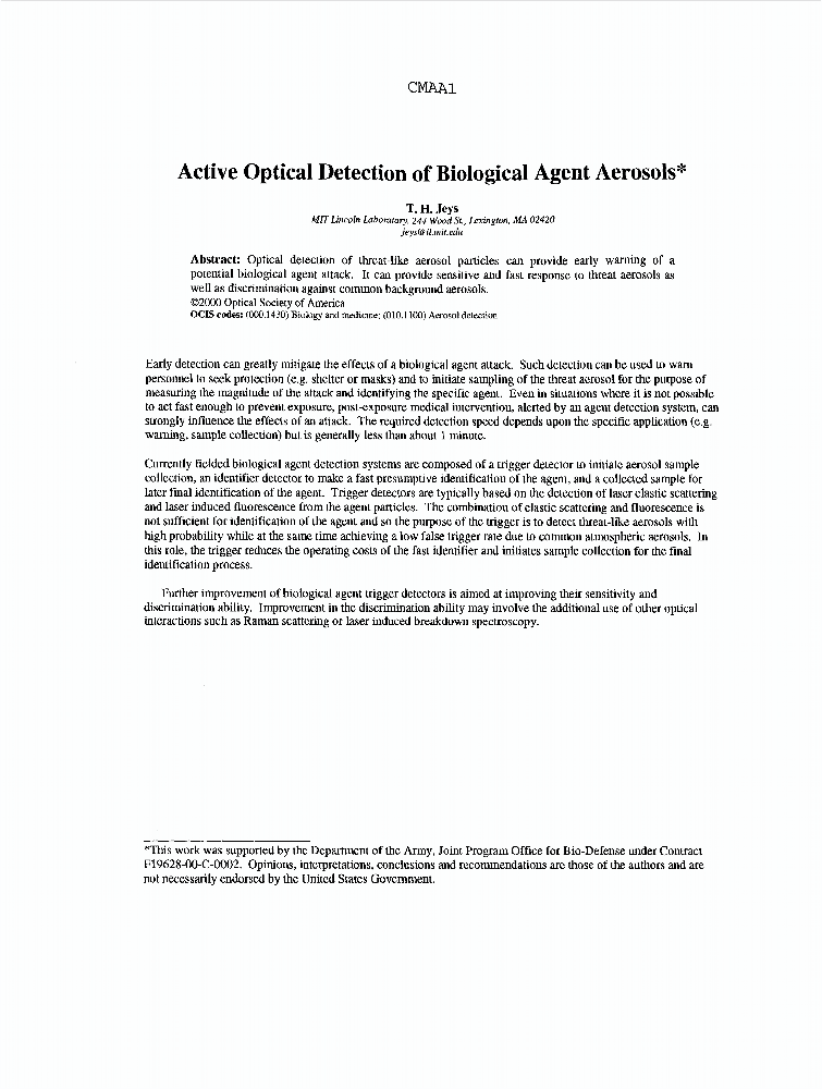 Active optical detection of biological agent aerosols | IEEE Conference ...