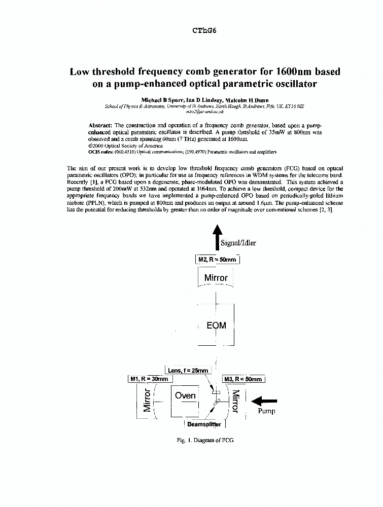 Low threshold frequency comb generator for 1600nm based on a pump ...