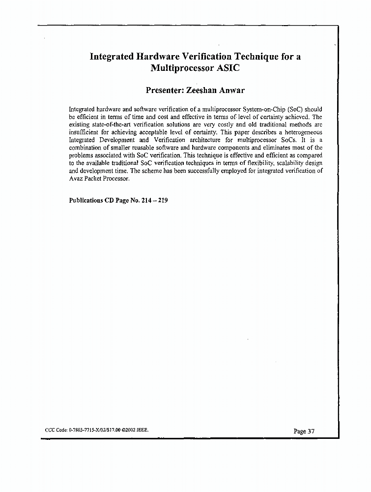 Integrated hardware verification technique for a multiprocessor ASIC ...