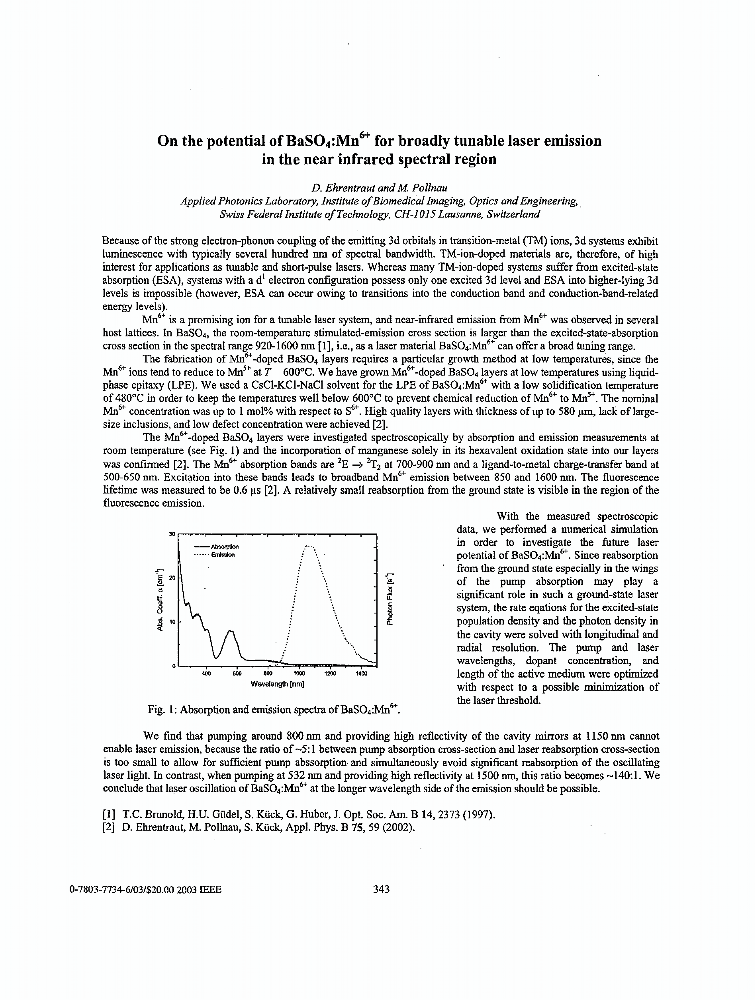 On the potential of BaSO/sub 4/:Mn/sup 6+/ for broadly tunable laser ...