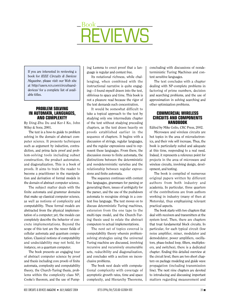 Problem solving in automata, languages, and complexity | IEEE Journals & Magazine | IEEE Xplore