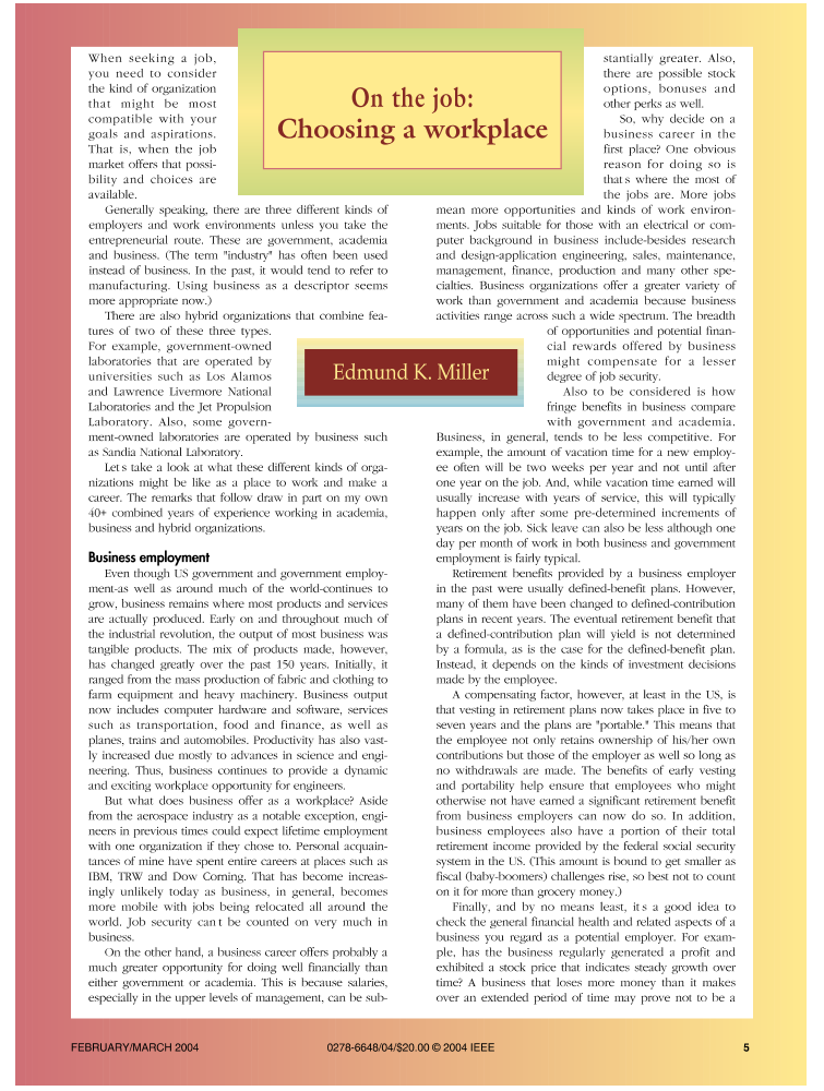 On the job: choosing a workplace | IEEE Journals & Magazine | IEEE Xplore