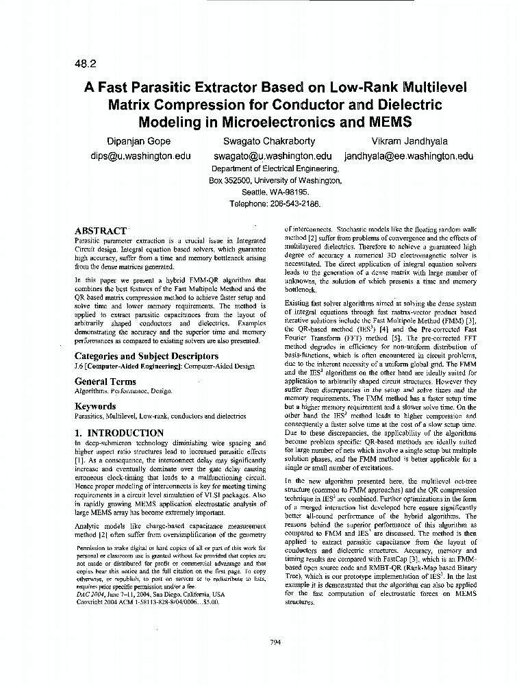 A fast parasitic extractor based on low-rank multilevel matrix ...